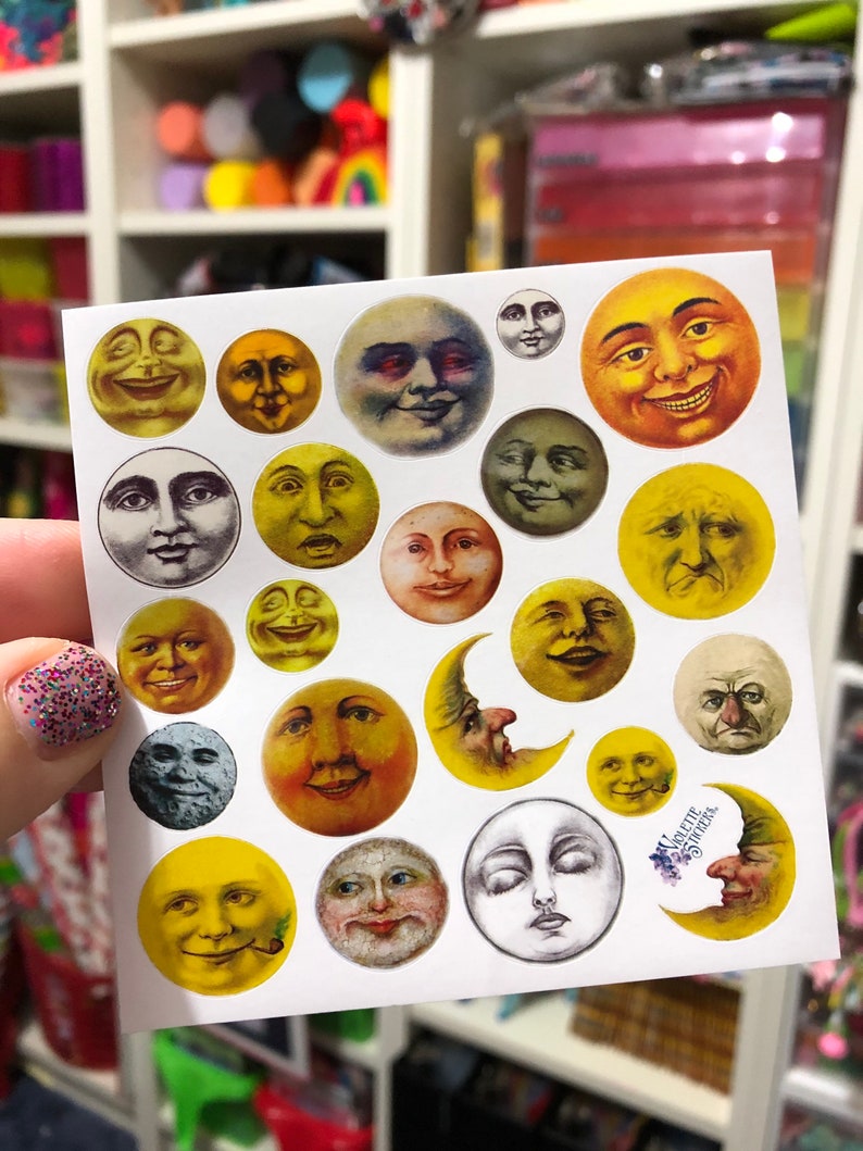 Man in the Moon Faces Stickers Sheet - Etsy