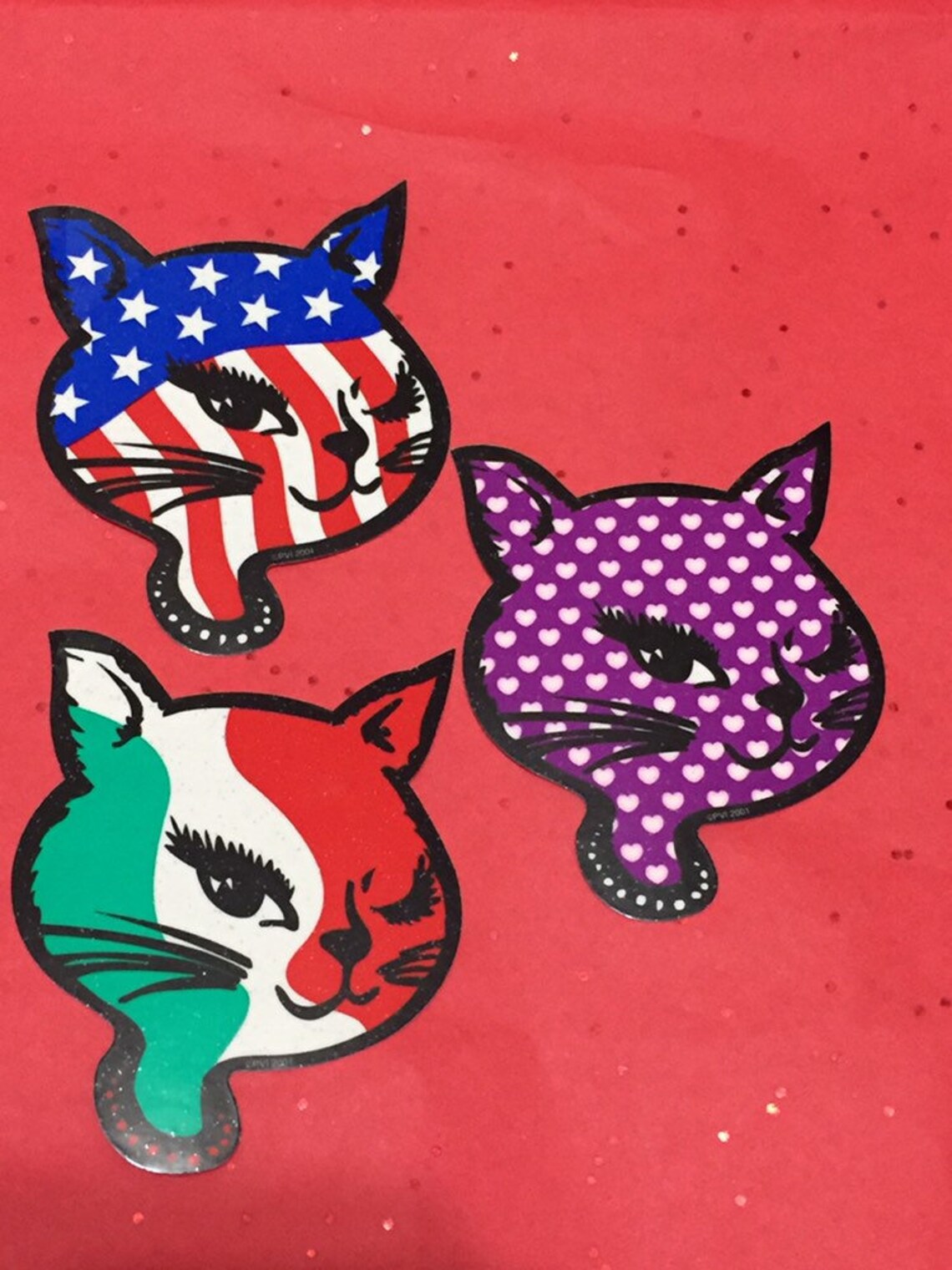 Set of 9 GLITTER Winking Cat Stickers - Retro Vending 80's 90's 00's ...