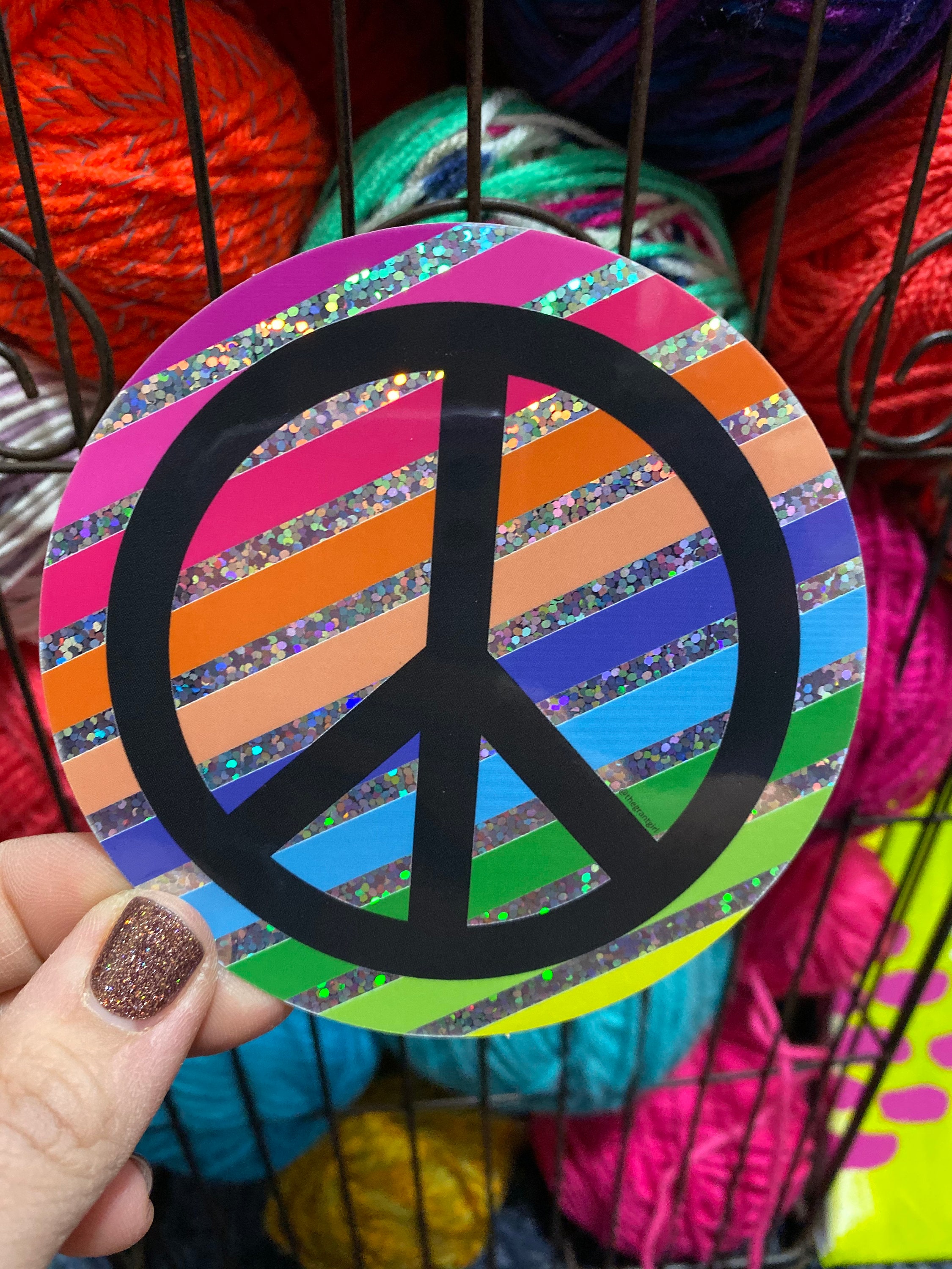 Glitter Rainbow Peace Sign