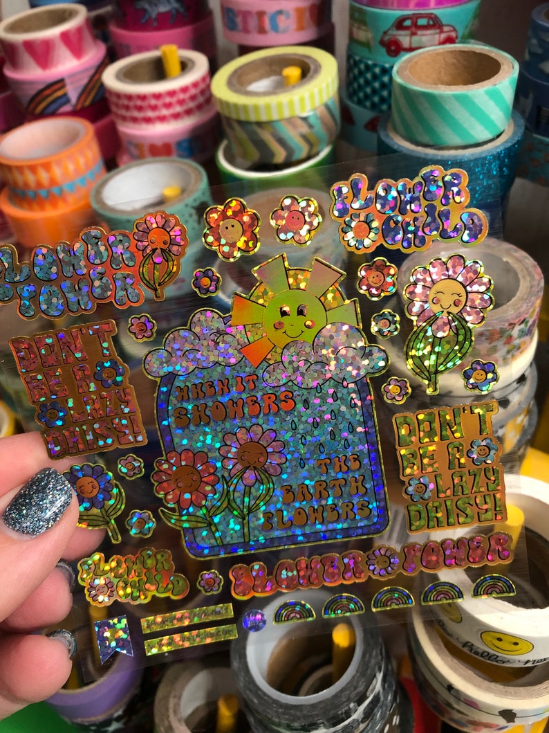 Sparkle Retro Groovy Flower Power Stickers - Etsy