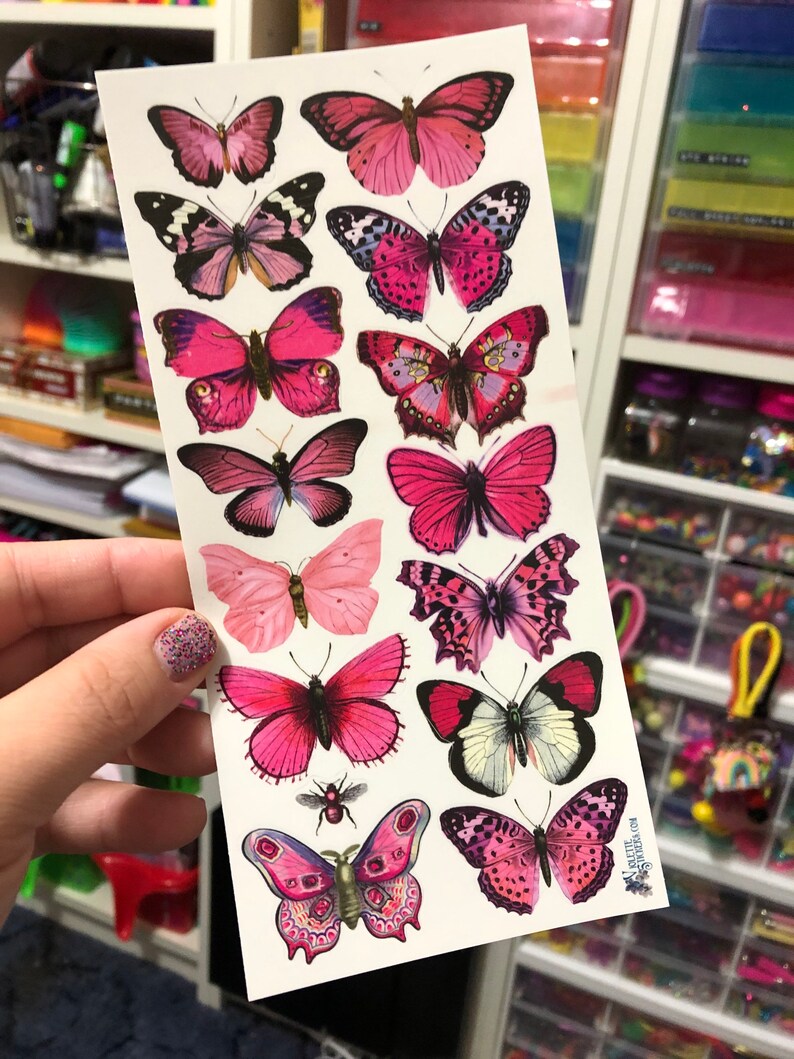 Pink Butterfly Moth Stickers Sheet | Etsy