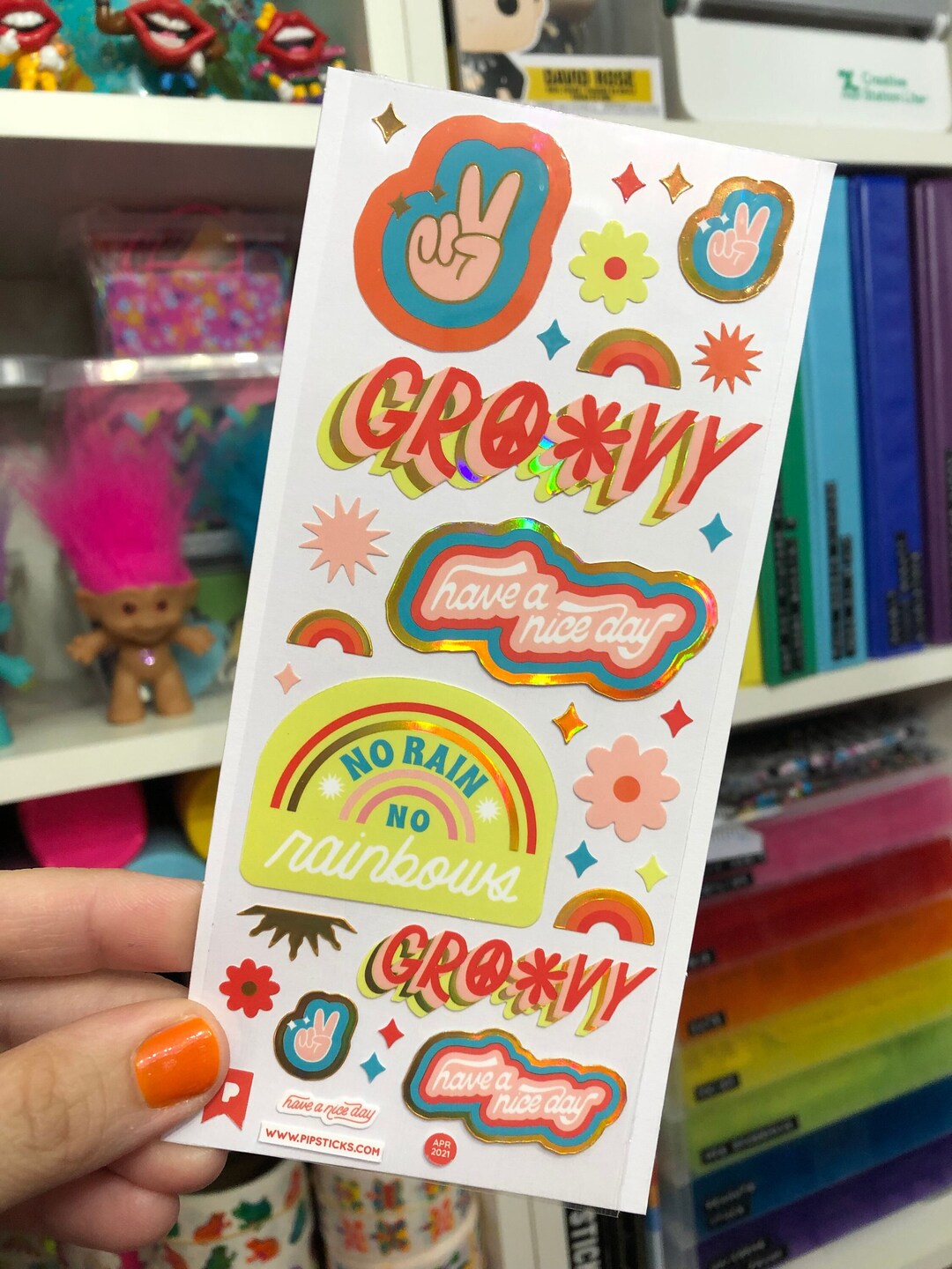 Sheet of Groovy Peace Hippie Holographic Gold Accent Stickers - Etsy