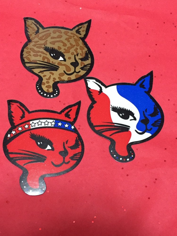 Set of 9 GLITTER Winking Cat Stickers - Retro Vending 80's 90's 00's ...