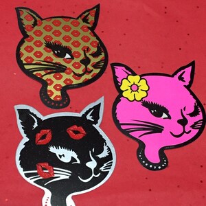 Set of 9 GLITTER Winking Cat Stickers Retro Vending 80's 90's 00's OBO ...