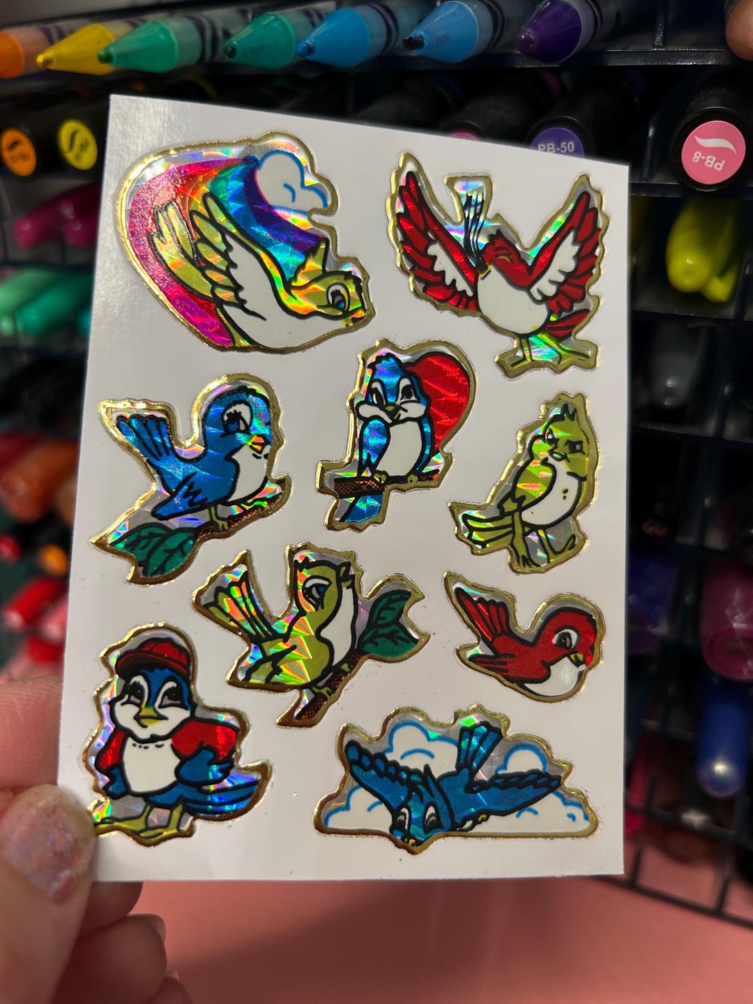 Vintage Rainbow Sparkle Bird Stickers Prism Red Blue Yellow - Etsy