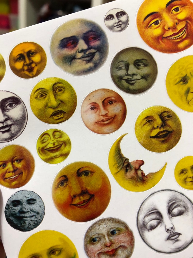 Man in the Moon Faces Stickers Sheet - Etsy