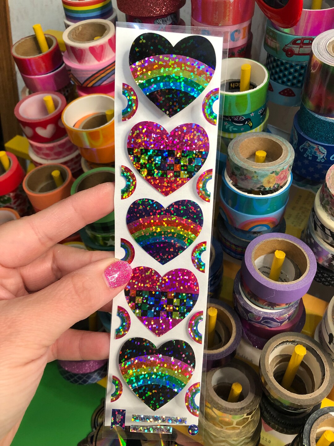 Strip of Sparkly Glittery Retro Rainbow Checkered Heart Stickers - Etsy