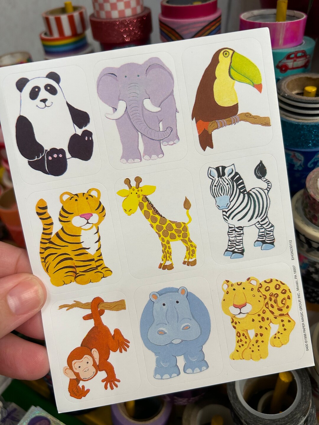 Full Sheet of Vintage Jungle Animal Stickers Panda Lion Elephant Zebra ...