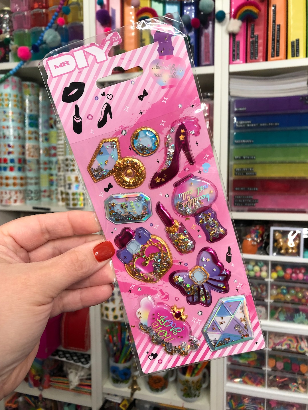 Puffy Glitter Sprinkle Shaker Sticker Sheet Makeup Mirror Shoe Lipstick ...