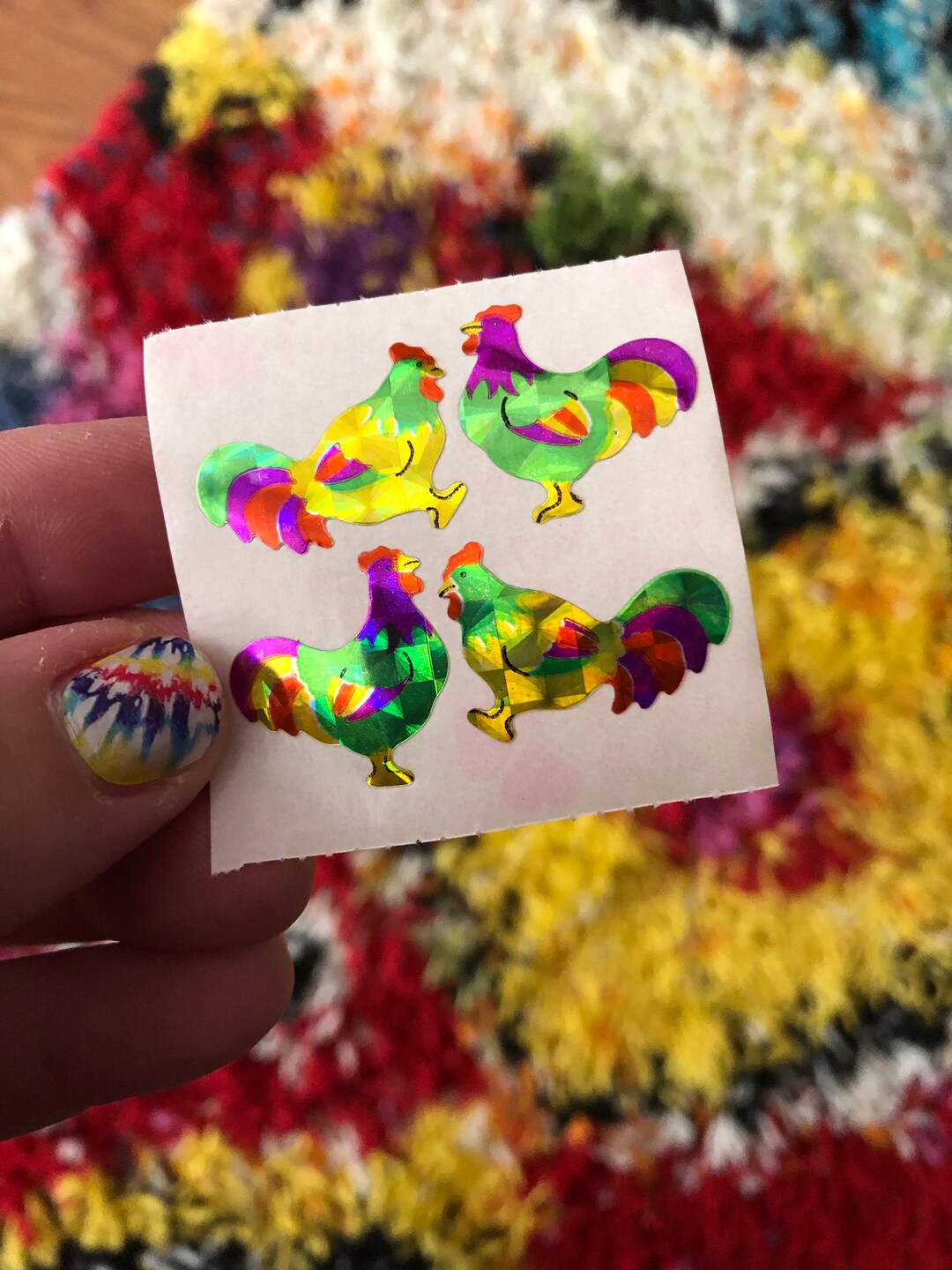Vintage Sparkle Prismatic Rainbow Rooster Chicken Stickers Great 7 ...