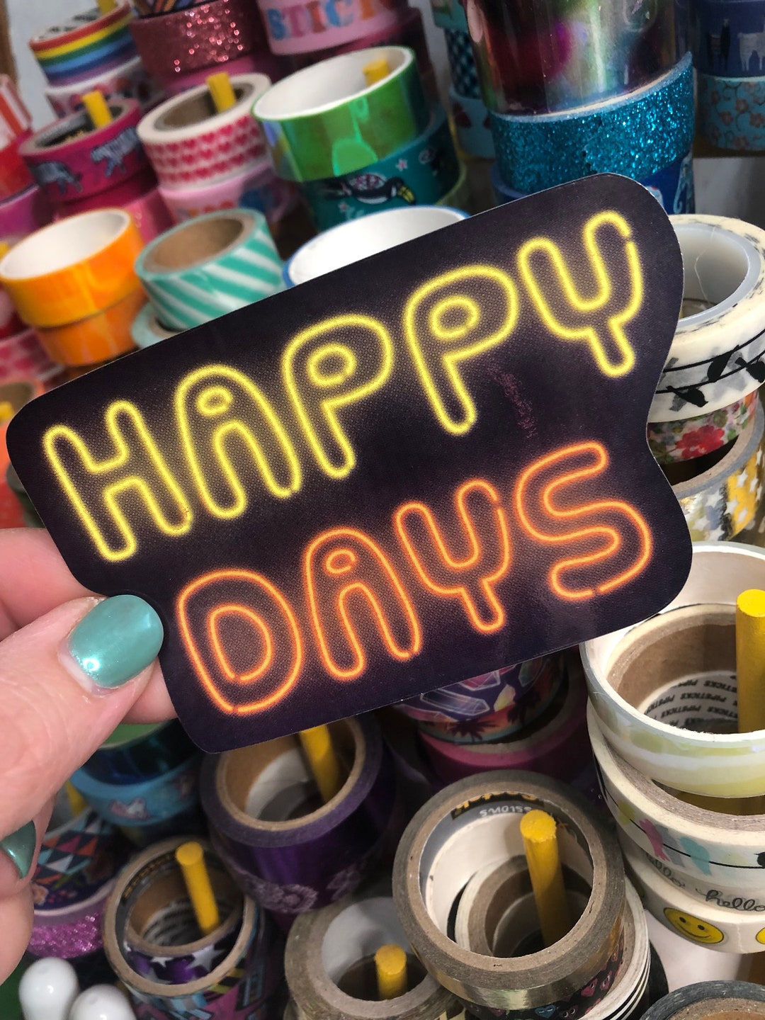 Neon Lights Happy Days Sticker Glossy - Etsy