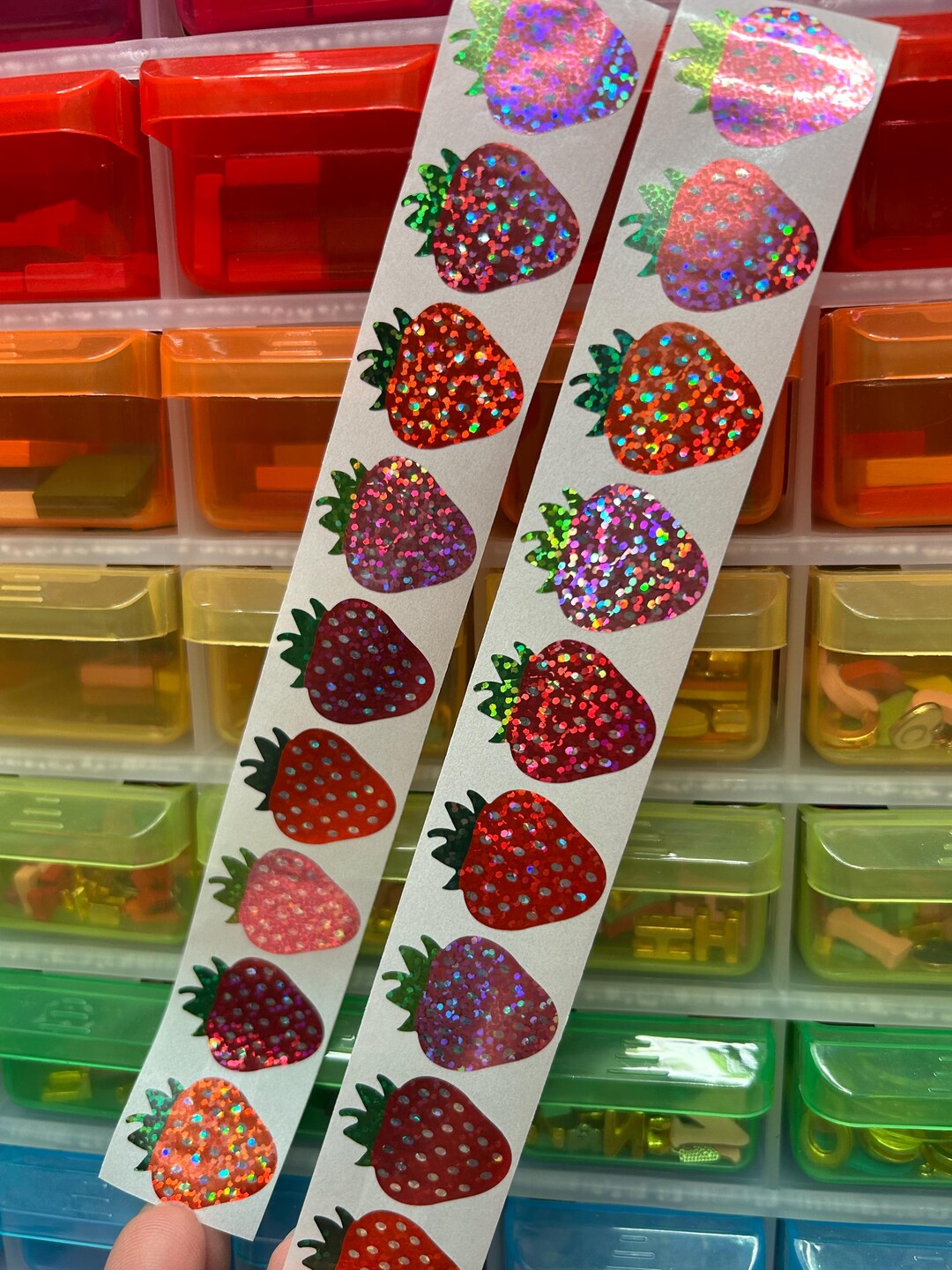Set of 18 Rainbow Prismatic Glitter Sparkle Strawberry Berry Stickers ...