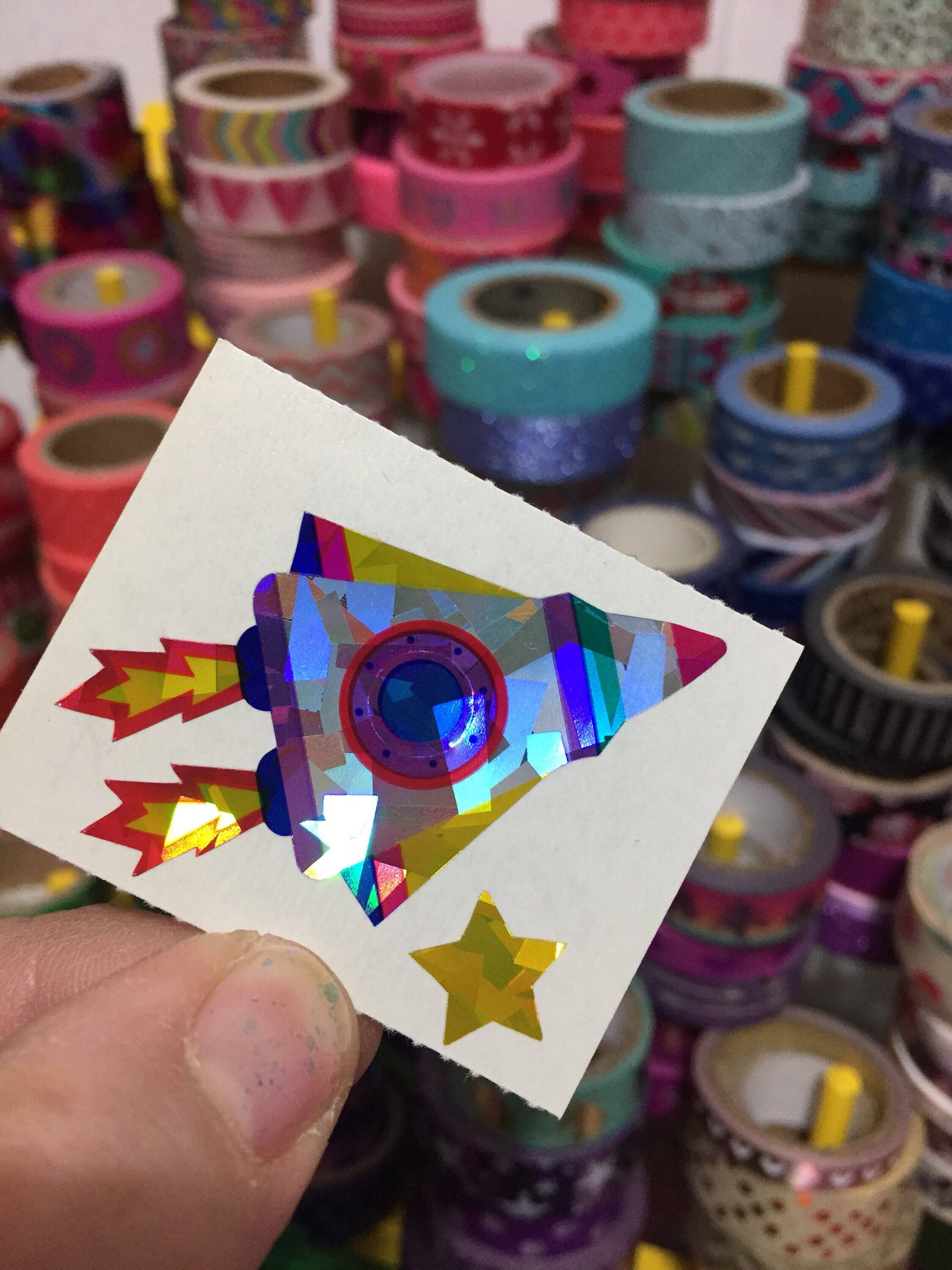 Vintage Sparkle Prism Rocket Ship Sticker Mrs Grossmans | Etsy