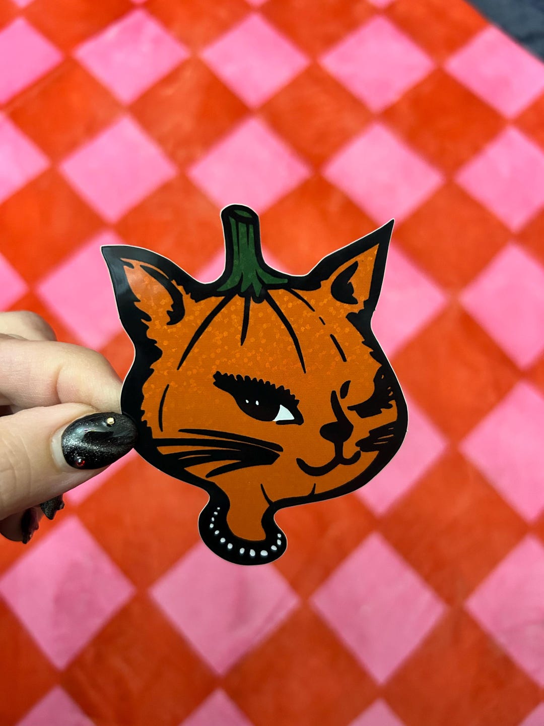 Pumpkin Head Halloween Winking Cat Sticker Retro Vending - Etsy