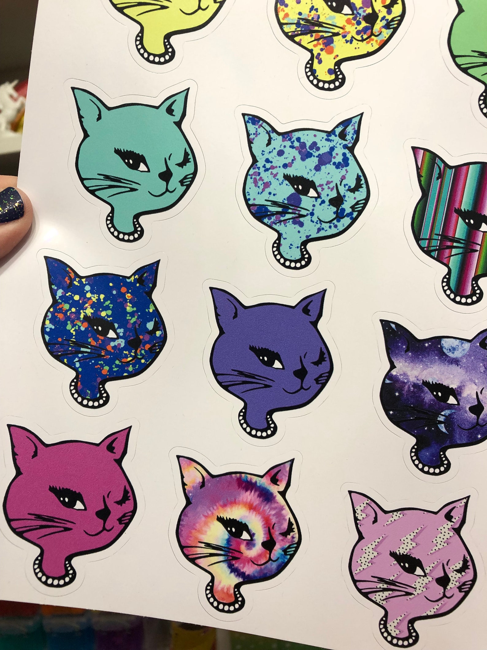 Huge Sheet of Retro Winking Cats Stickers Rainbow Assortment | Etsy