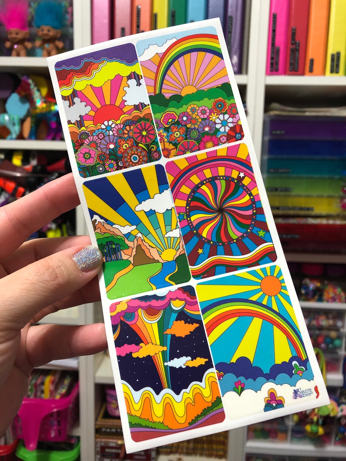 Retro Groovy Rainbow Stickers Sheet - Etsy
