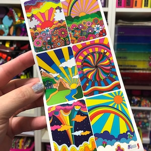Retro Groovy Rainbow Stickers Sheet - Etsy