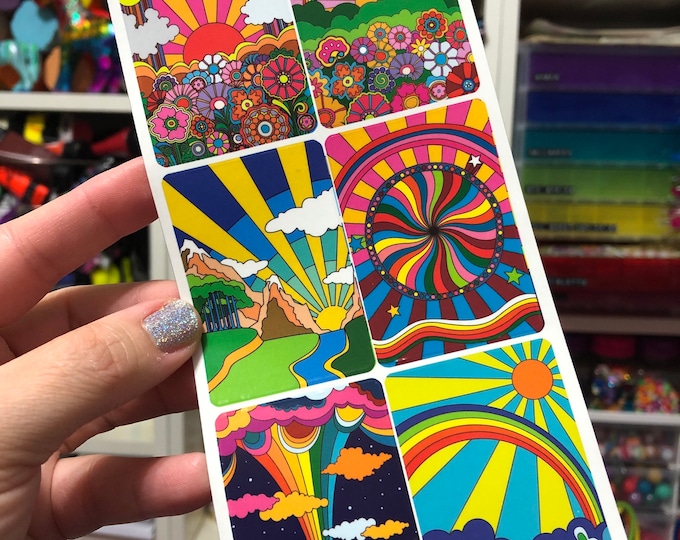 Retro Groovy Rainbow Stickers Sheet - Etsy
