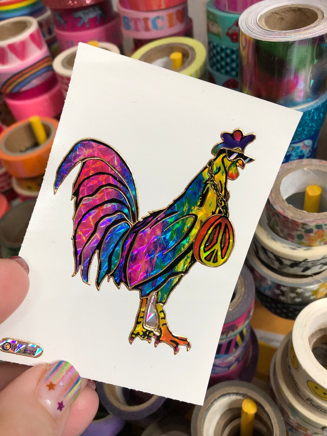 Rare Vintage Prism Rainbow Peace Rooster Chicken Sticker 1990s Vending ...