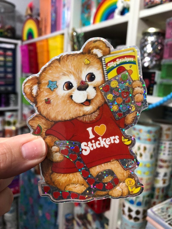 Rainbow Glitter I Love Stickers Holographic Sparkle Retro | Etsy
