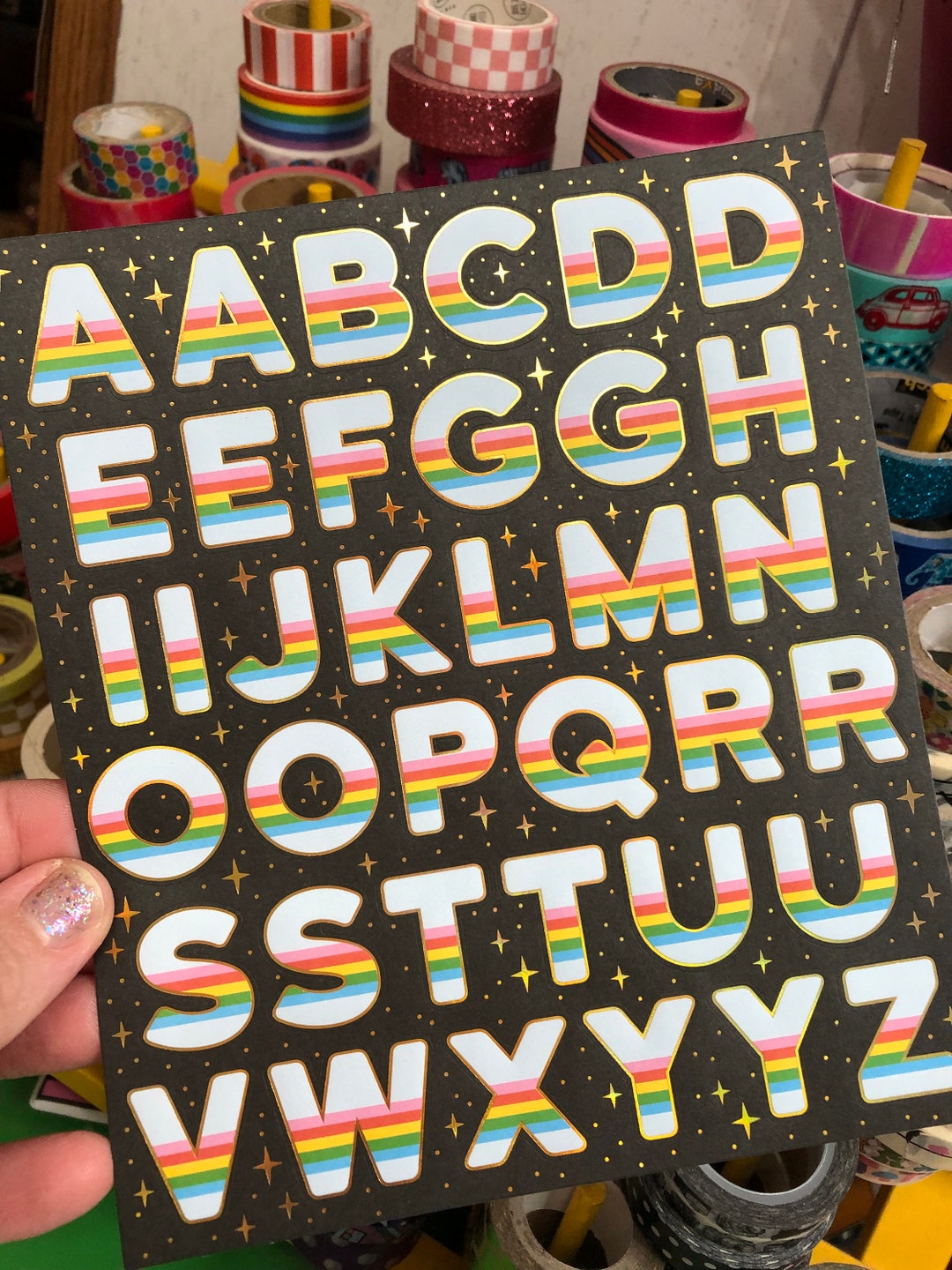 Big Sheet of Retro Rainbow Stripe Alphabet Alpha Letter Stickers - Etsy