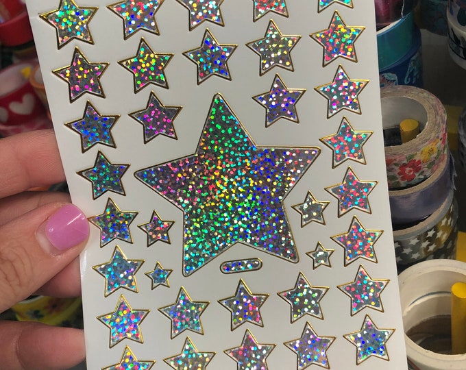 Gold & Silver Sparkle Prismatic Star Stickers - Etsy