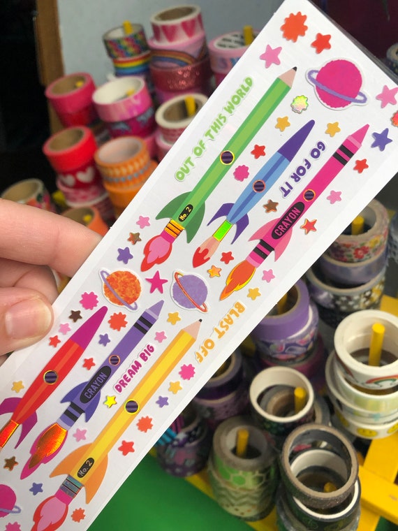 Rainbow Rocket Ship Crayon Pencil Stickers - Etsy