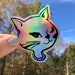 Holographic Winking Cat Sticker Reflective Rainbow Black Outline - Etsy