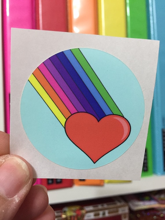 Retro Rainbow Heart Sticker - Etsy