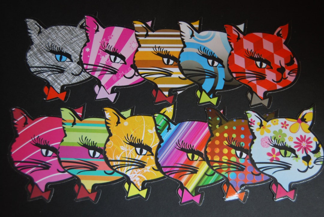 Winking Kitty Cat Head Sticker - Retro Vintage Vending - Etsy