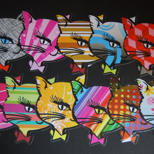 Winking Kitty Cat Head Sticker Retro Vintage Vending - Etsy