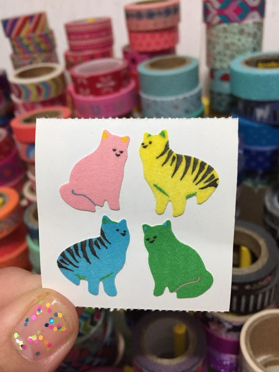 Vintage Fuzzy Rainbow Cat Stickers Great 7 Seven | Etsy