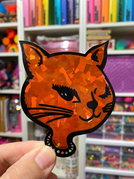 Orange Prismatic Winking Cat Vintage Vending Machine Sticker | Etsy