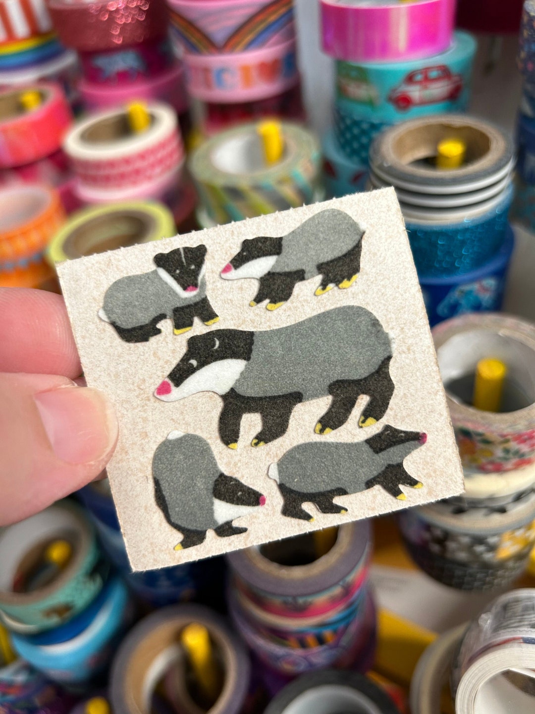 Vintage Fuzzy Flocked Badger Family Stickers - Etsy