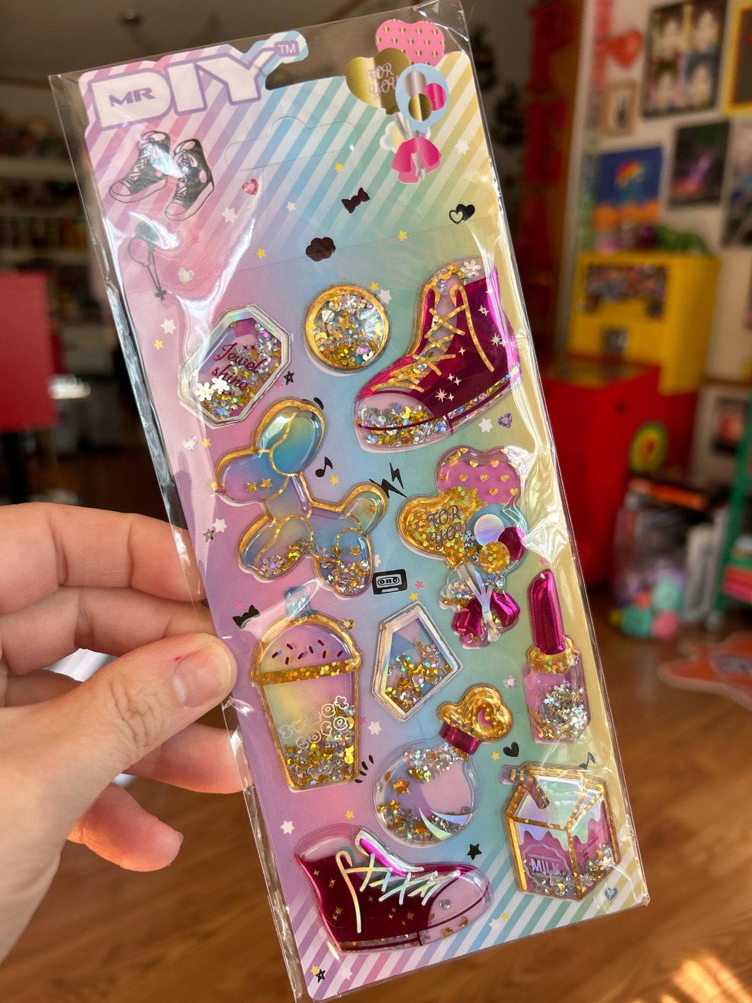 Puffy Glitter Sprinkle Shaker Sticker Sheet Shoe Boba Milk Candy ...