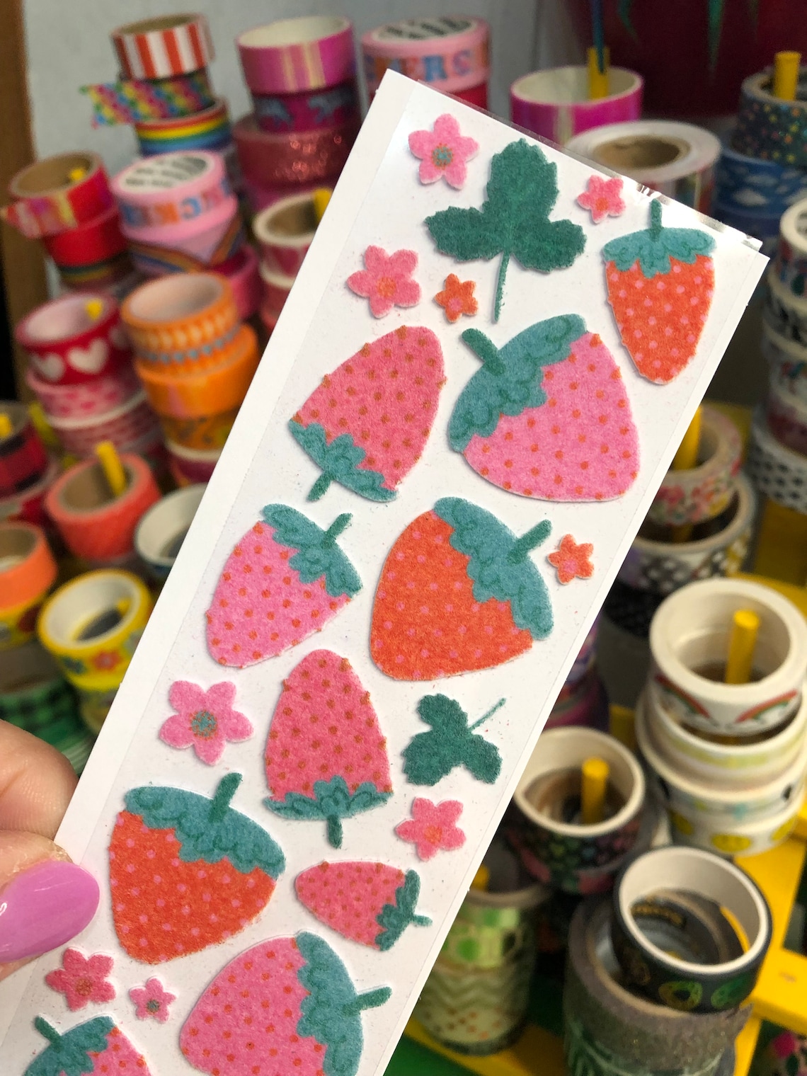 Fuzzy Strawberry Stickers Flocked - Etsy