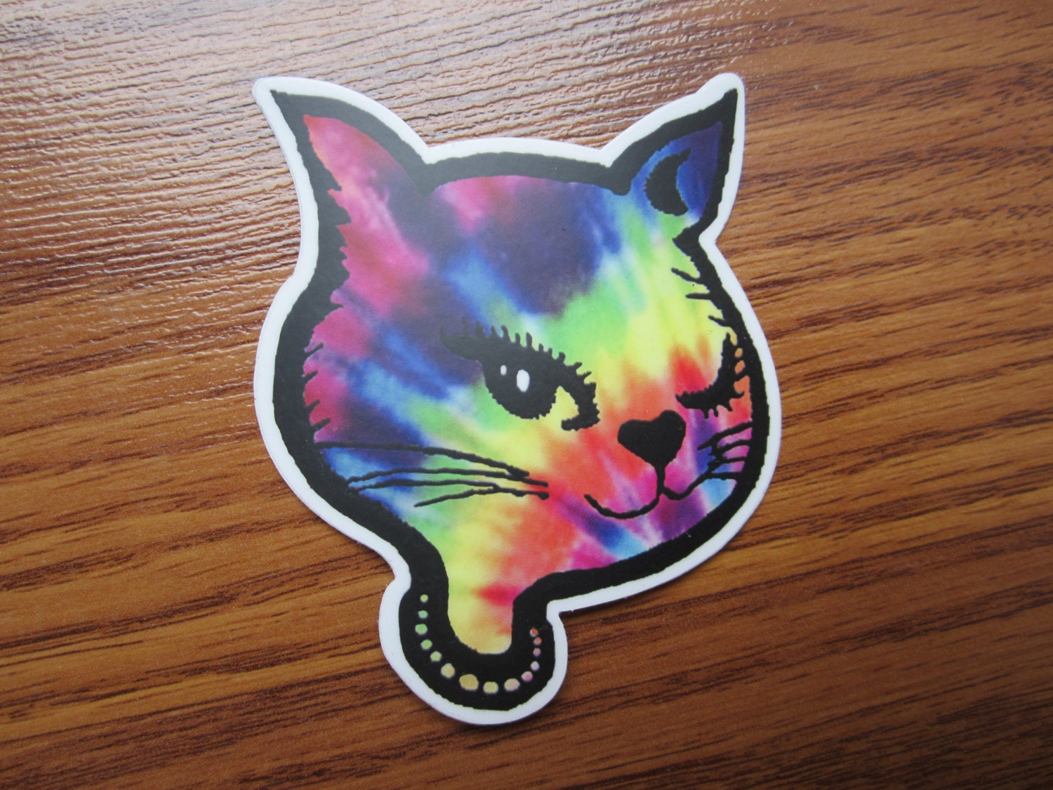 Tie Dye Winking Kitty Cat Head Sticker | Etsy