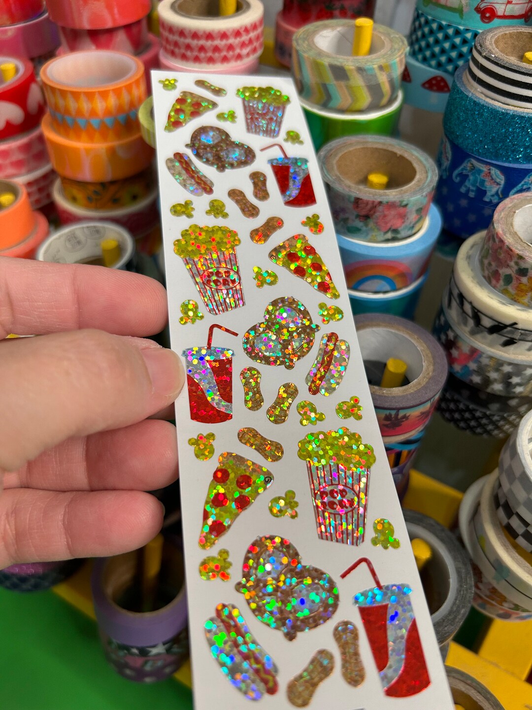 Sparkle Rainbow Glitter Movie Snack Popcorn Pretzel Soda Pizza Stickers ...