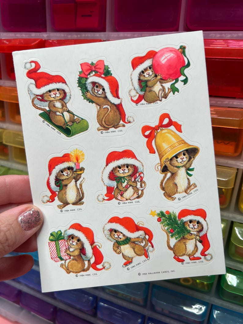 Vintage Christmas Mouse Stickers Sheet Hallmark 1984 - Etsy