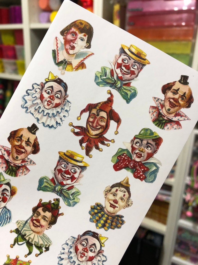 Retro Clown Faces Stickers Sheet - Etsy