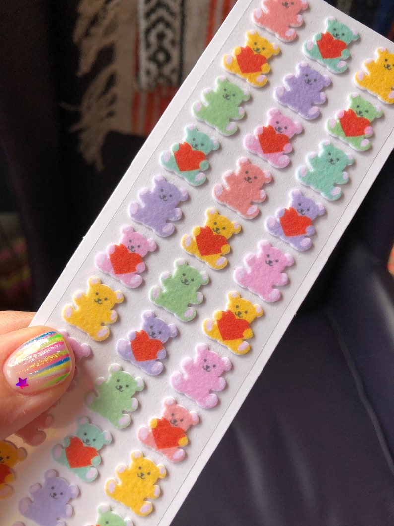 Fuzzy Retro 80s Mini Teddy Bear Heart Stickers Flocked - Etsy