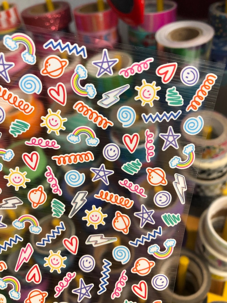 Sheet of Retro Doodle Drawing Shapes Stickers - Etsy