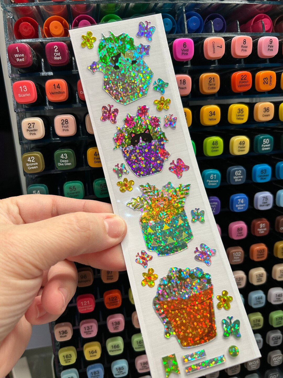 Rainbow Sparkle Glitter Cats in Flower Pot Stickers - Etsy