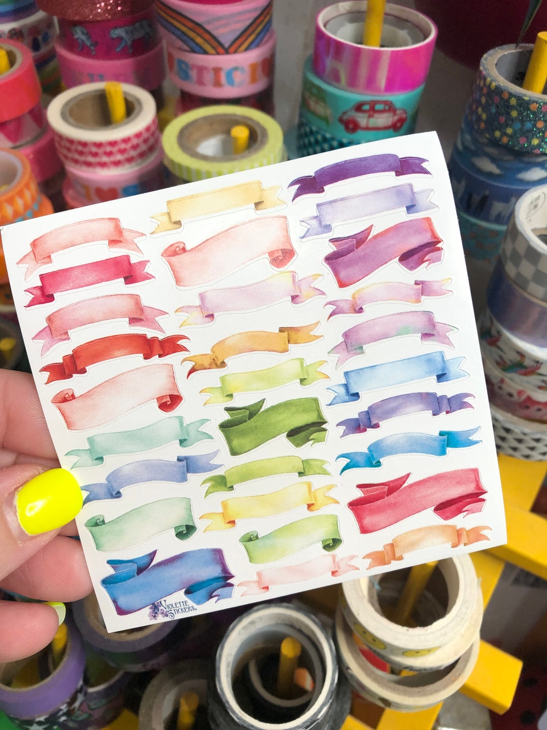 Sheet of Rainbow Banner Scroll Stickers Pastel Kawaii Planner - Etsy