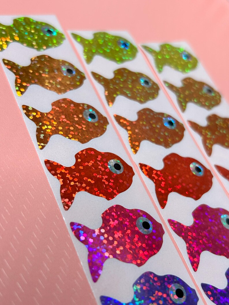 Set of 24 Rainbow Prismatic Glitter Sparkle Fish Goldfish Stickers - Etsy