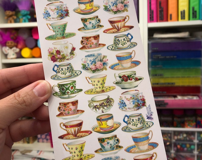 Tea Cups and Saucer Stickers Sheet Tea Party - Etsy