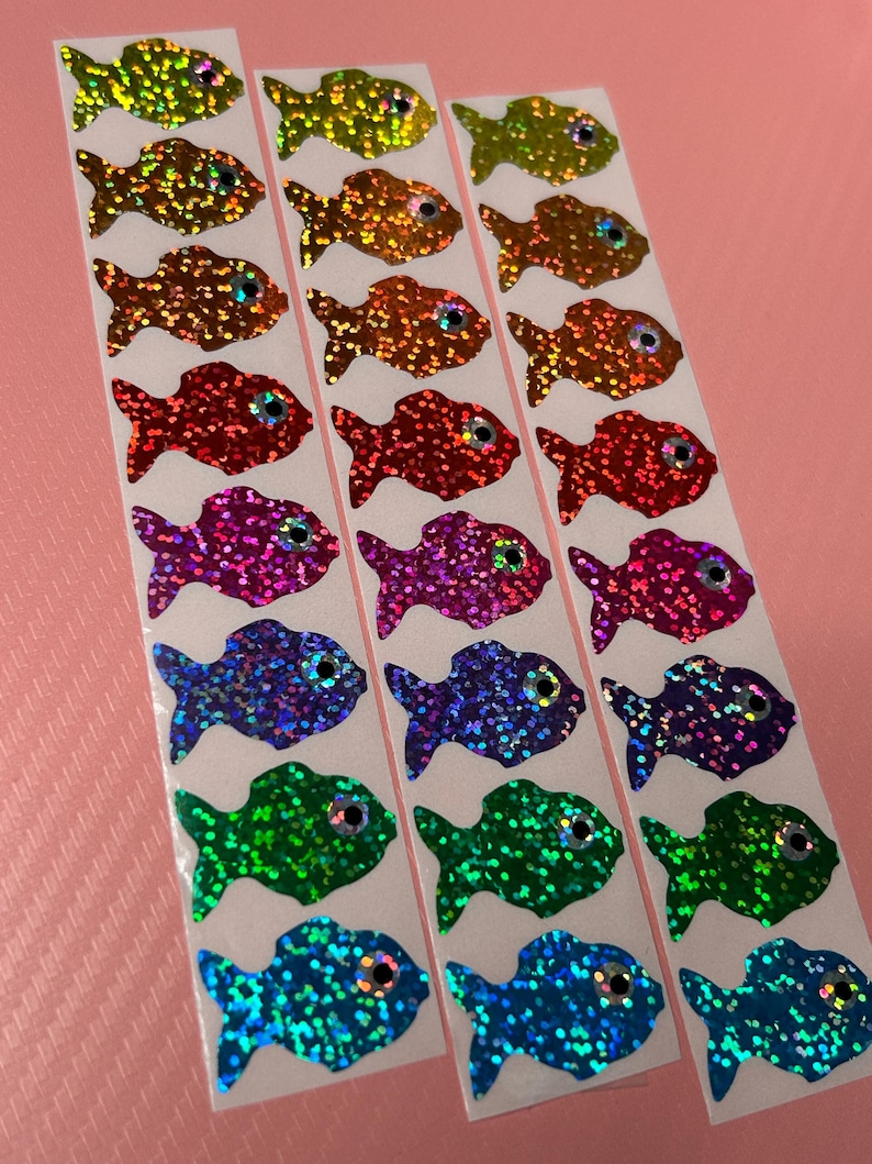 Set of 24 Rainbow Prismatic Glitter Sparkle Fish Goldfish Stickers - Etsy