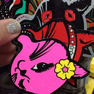 Set of 9 GLITTER Winking Cat Stickers - Retro Vending 80's 90's 00's ...