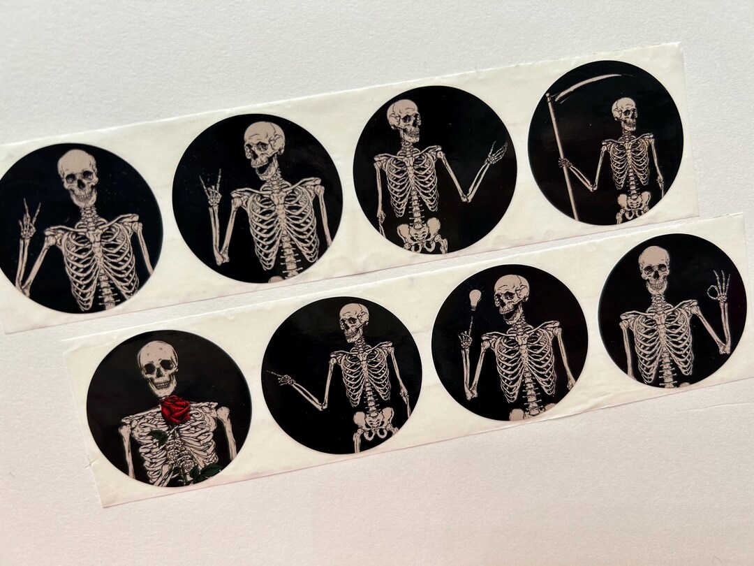 Skeleton Stickers Set of 8 - Peace Rock and Roll Bones Skull Reaper ...