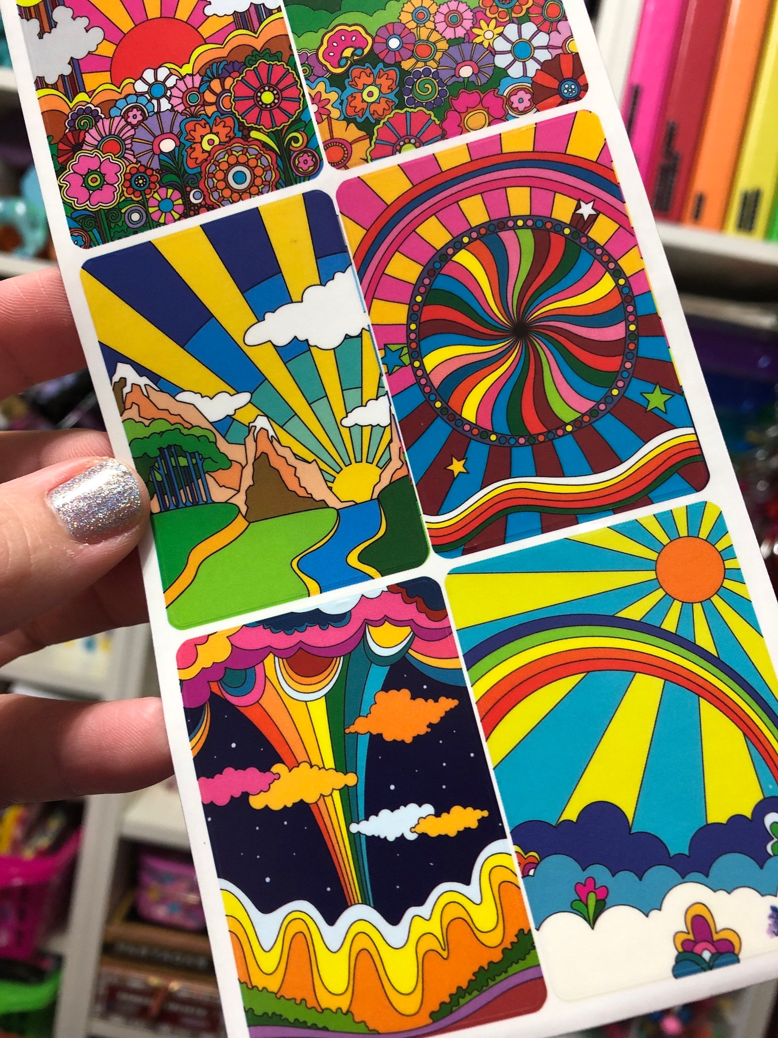 Retro Groovy Rainbow Stickers Sheet - Etsy